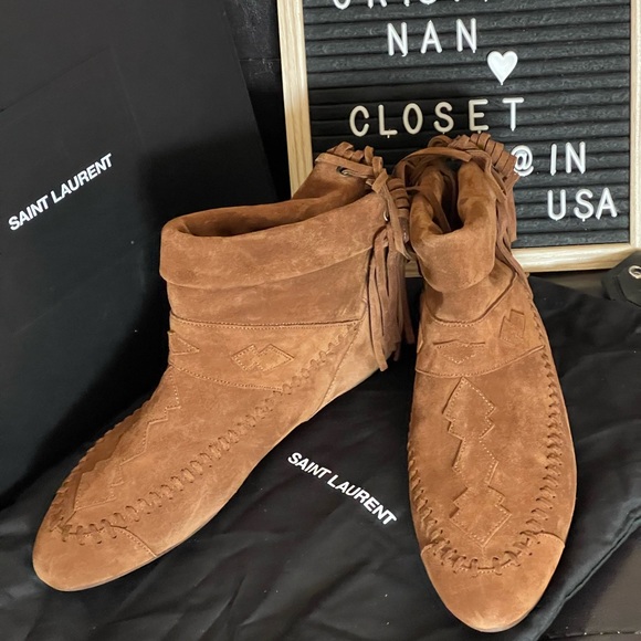 Yves Saint Laurent | Shoes | Ysl Otterproof Dust Suede Frange Booties ...